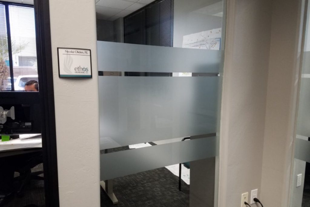 Frosted and Etched Vinyl Window Graphics Great for Interior Office Signs!